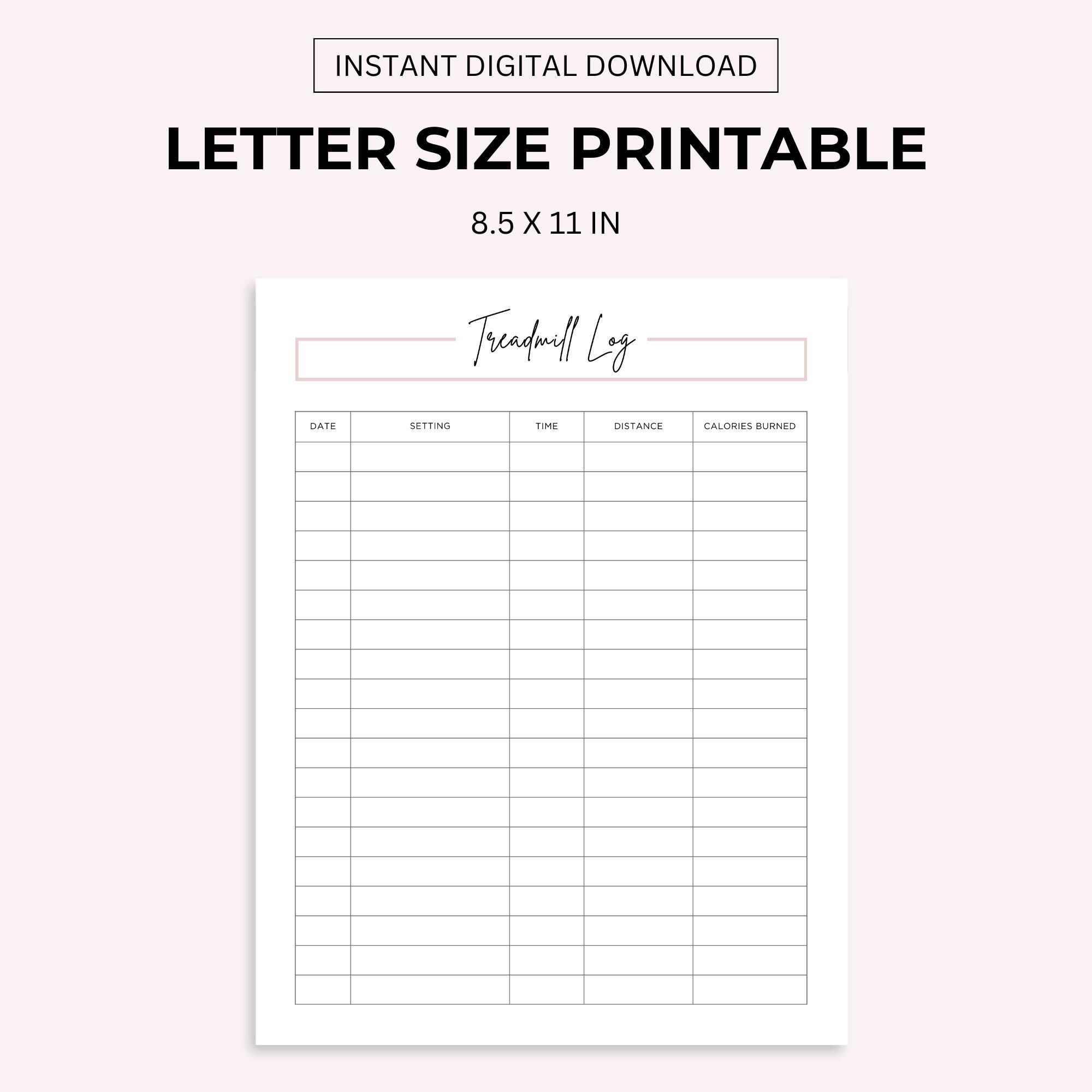 Treadmill Log Printable: Gym & Workout Tracker (PDF) - Etsy