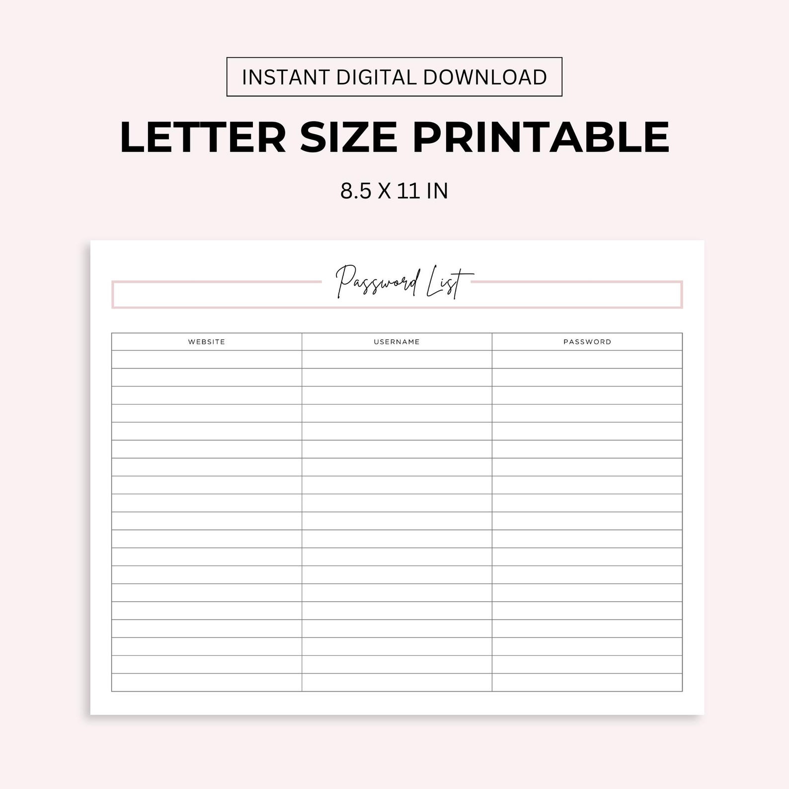 Password List Printable: A4, A5, Letter Size (PDF Download) - Etsy