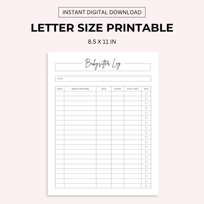 Babysitter Log Printable, Babysitter Tracker for Parents - Etsy