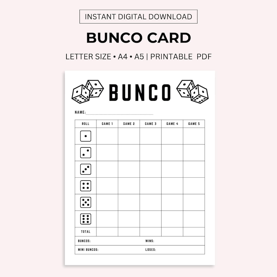 Bunco Score Card Printable: Simple Tally Sheets (PDF) - Etsy
