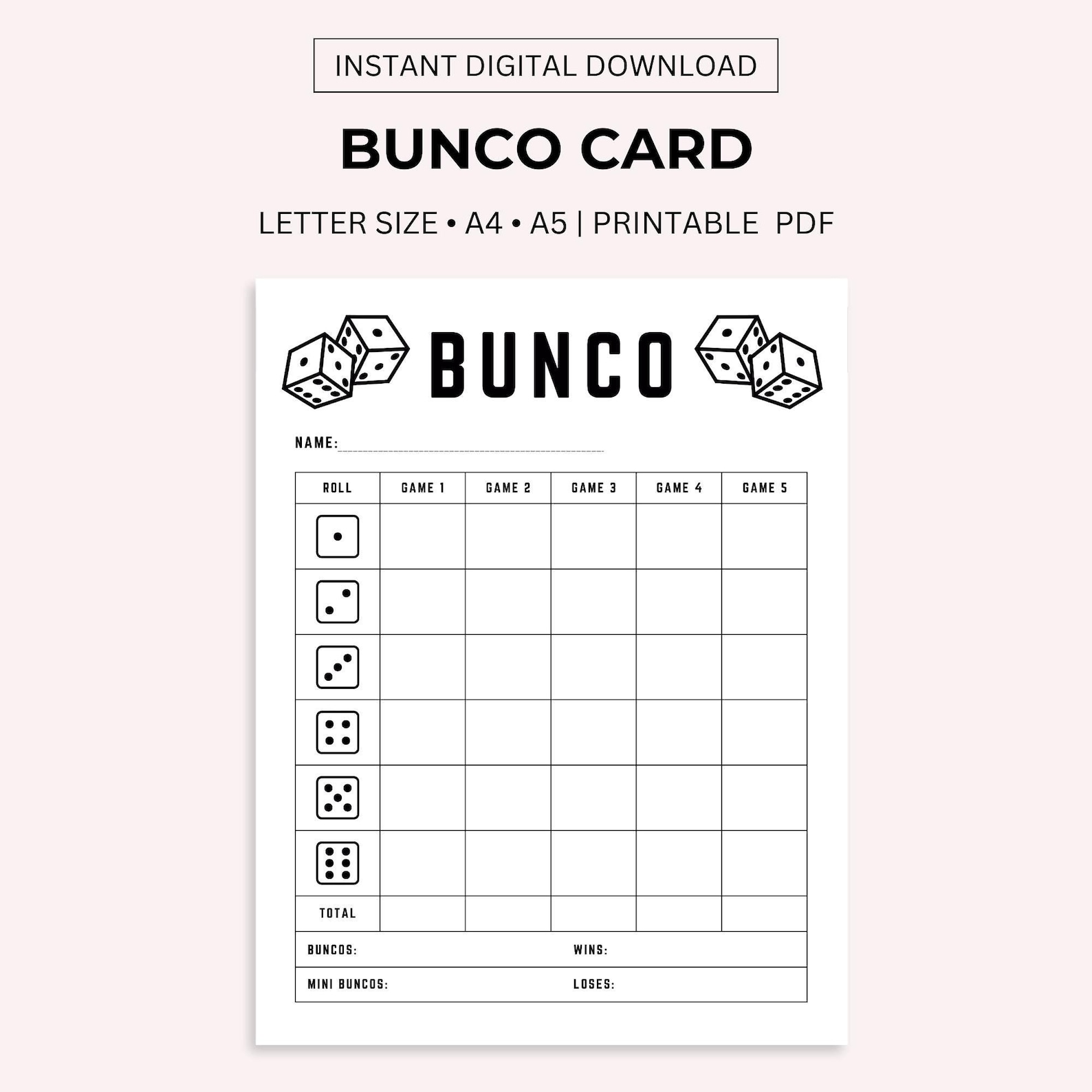 Bunco Score Card Printable: Simple Tally Sheets (PDF) - Etsy