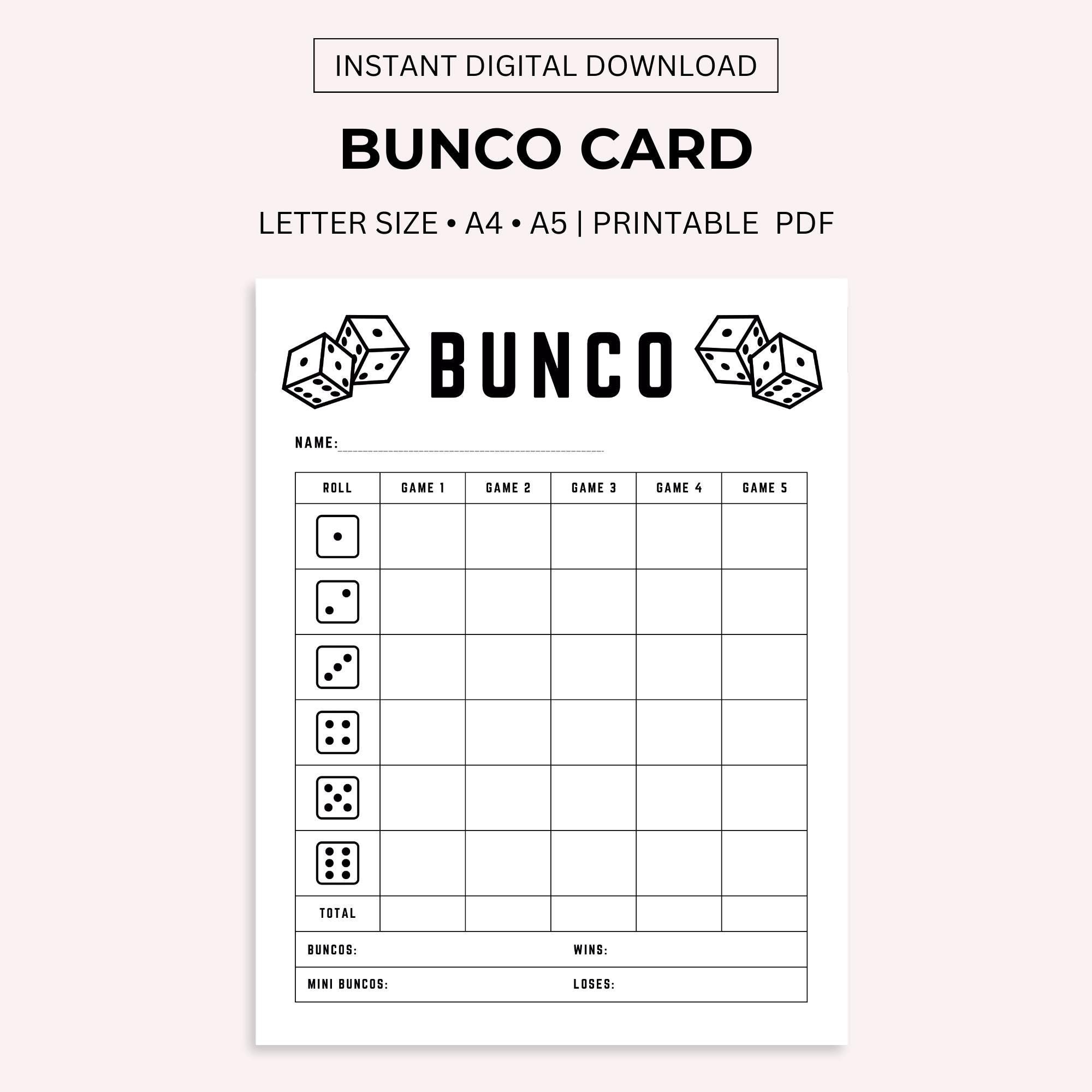 Bunco Score Card Printable: Simple Tally Sheets (PDF) - Etsy