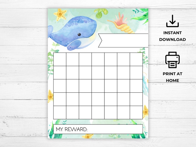 Printable Reward Chart for Kids Sea Animals Reward Chart - Etsy