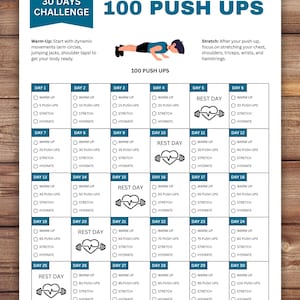 100 Push Ups 30 Days Challenge, Fitness Challenge, Exercise Planner ...