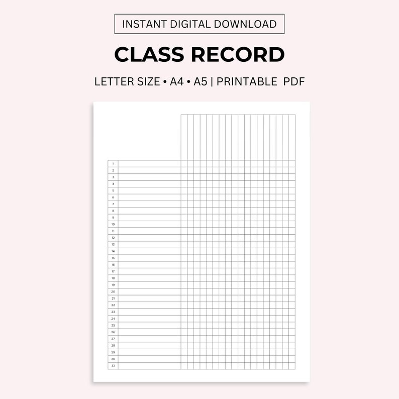 Class Record Printable, Class Checklist, Class Gradebook. Teacher ...
