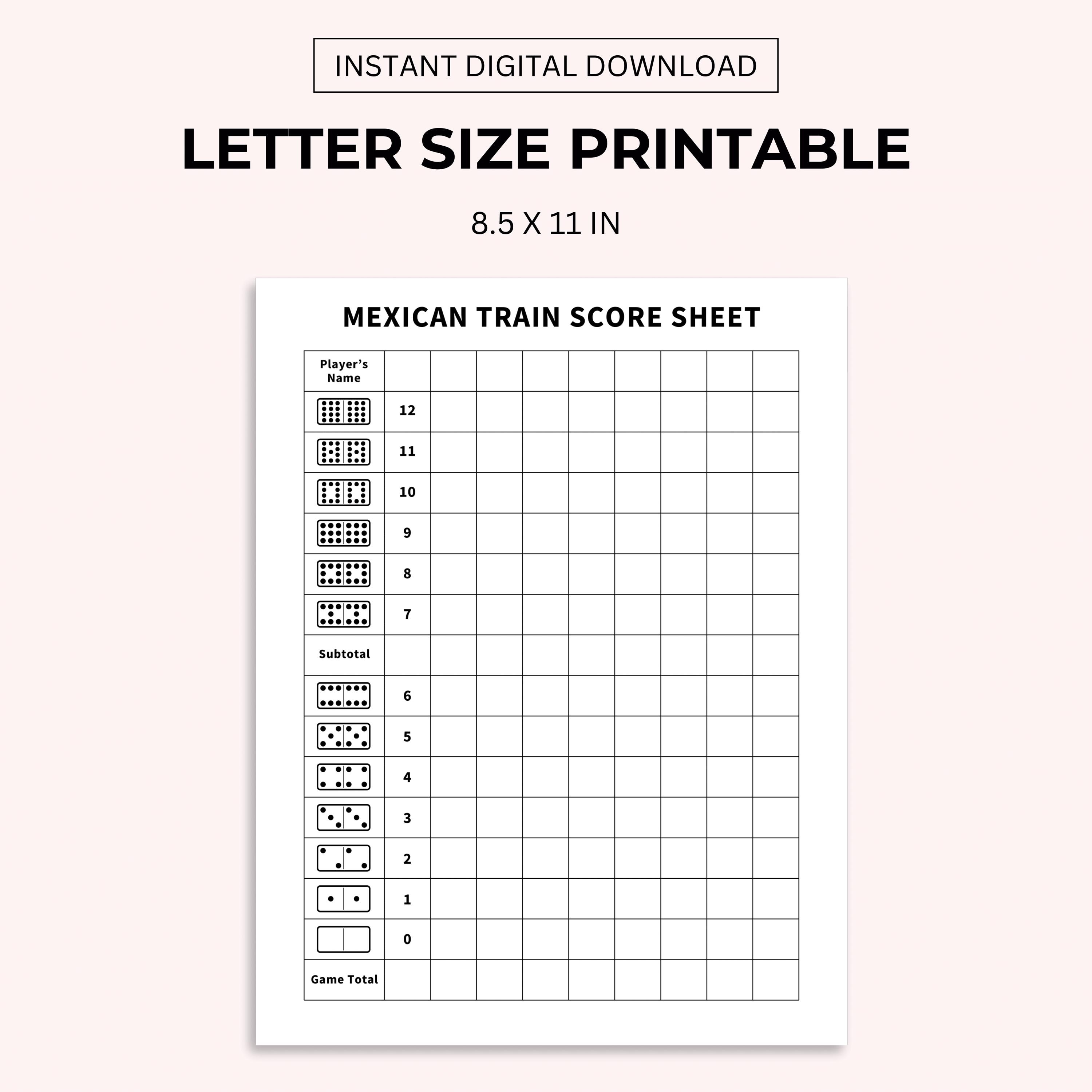Mexican Train Score Sheet, Dominos Score Sheet, Game Night Printable Instant Download - Etsy