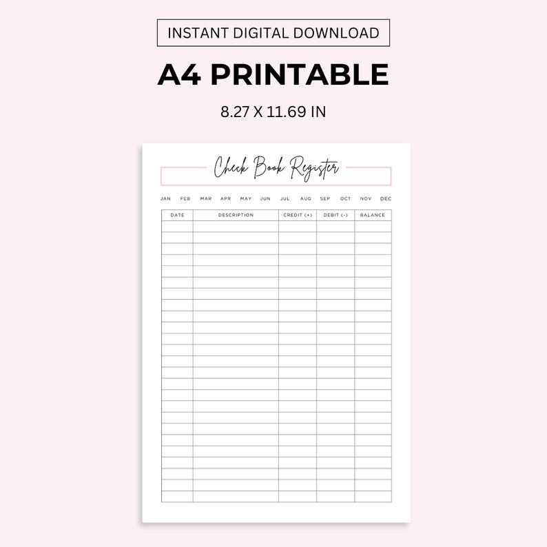 Checkbook Register Printable, Check Transaction Tracker, Checkbook Log ...