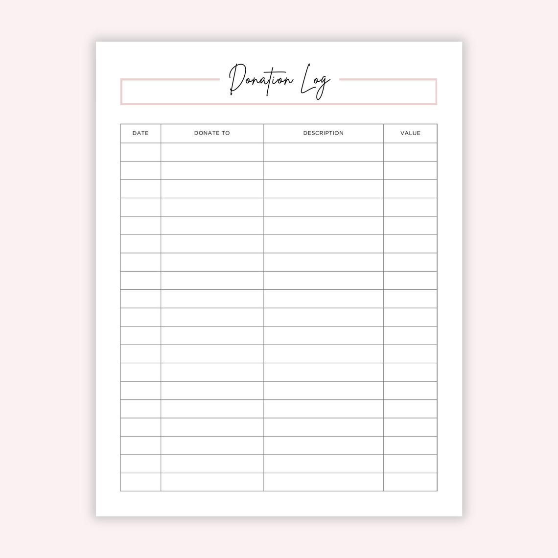 Donation Log Printable, Charitable Donations, Financial Planner - Etsy