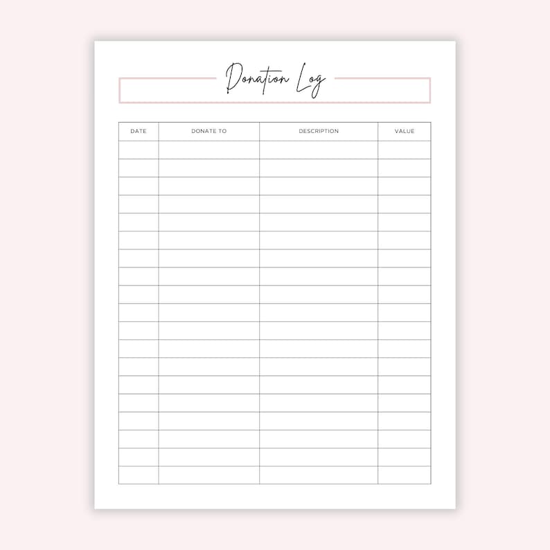 Donation Log Printable, Charitable Donations, Financial Planner - Etsy