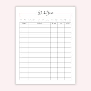 Work Hours Log Printable: Time & Task Tracker (PDF) - Etsy