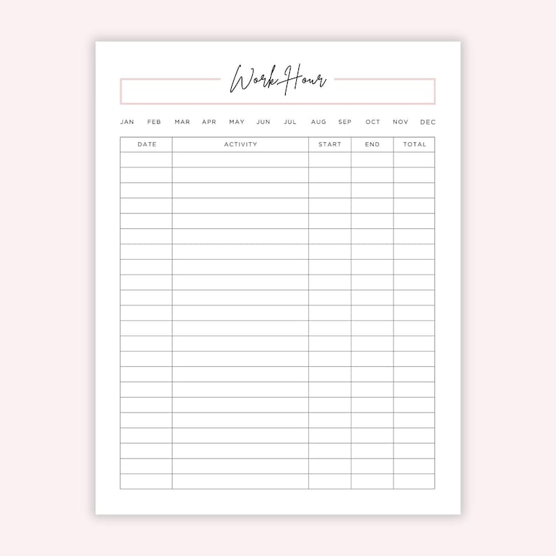 Work Hours Log Printable: Time & Task Tracker (PDF) - Etsy