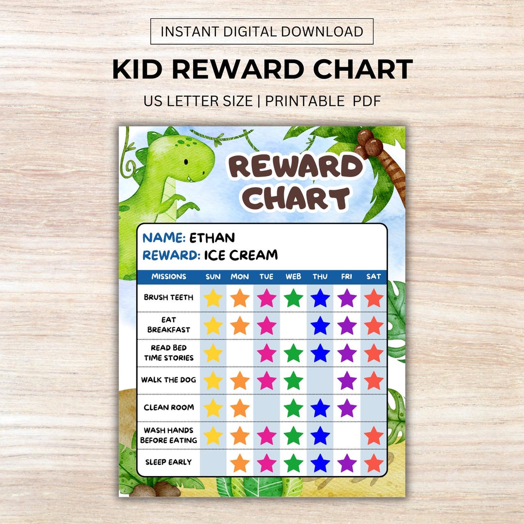 Dinosaur Reward Chart for Kids Printable, Toddler Goal Chart, Routine ...