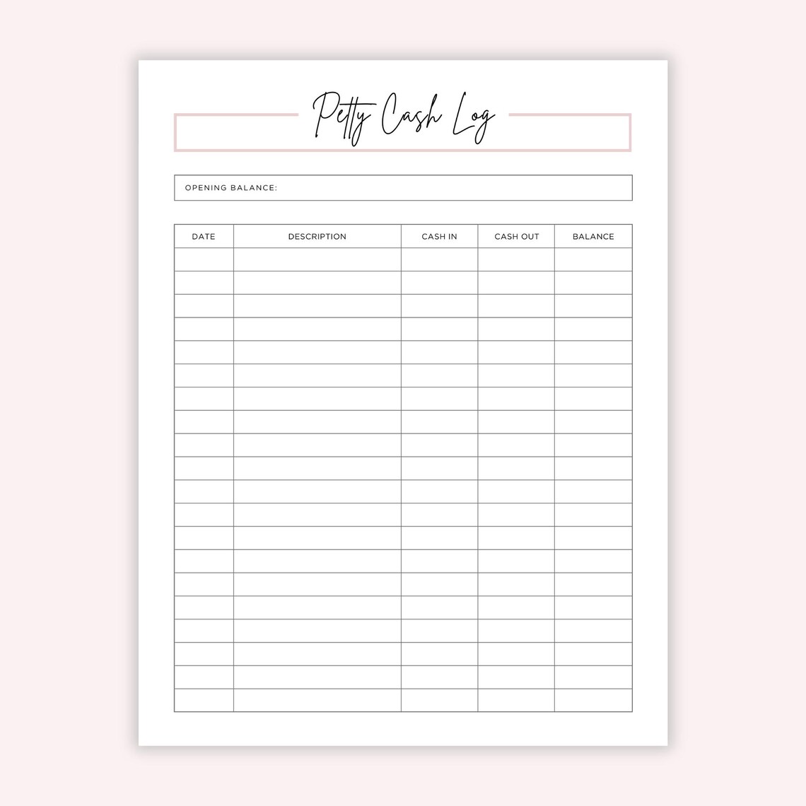Petty Cash Log Printable: Small Business Ledger (letter/a4/a5) (digital ...