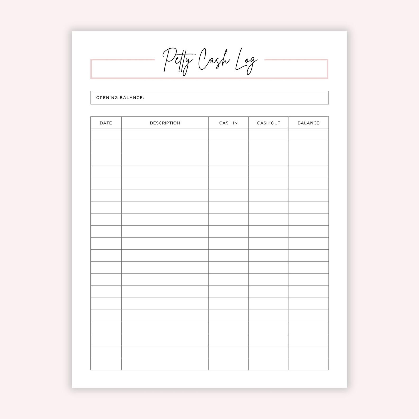 Petty Cash Log Printable: Small Business Ledger (letter/a4/a5) (digital ...