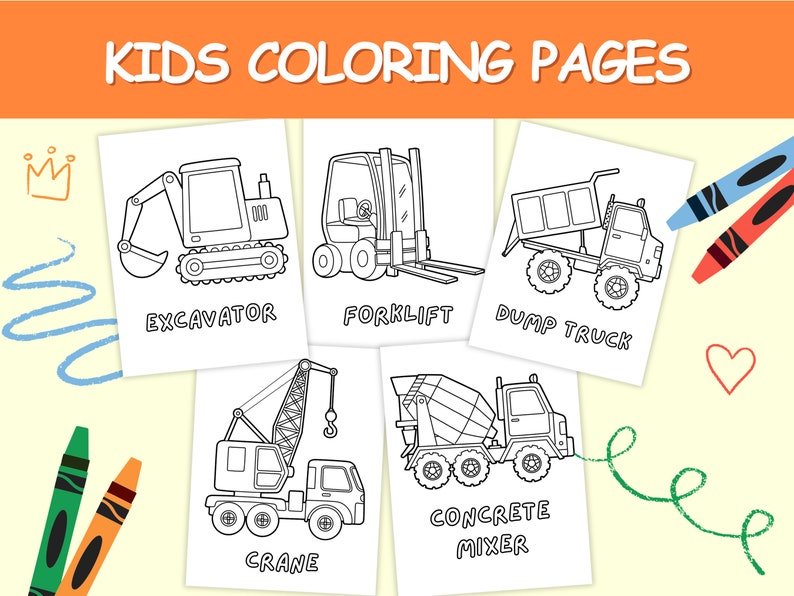 Printable Construction Vehicles Coloring Pages for Kids - Etsy
