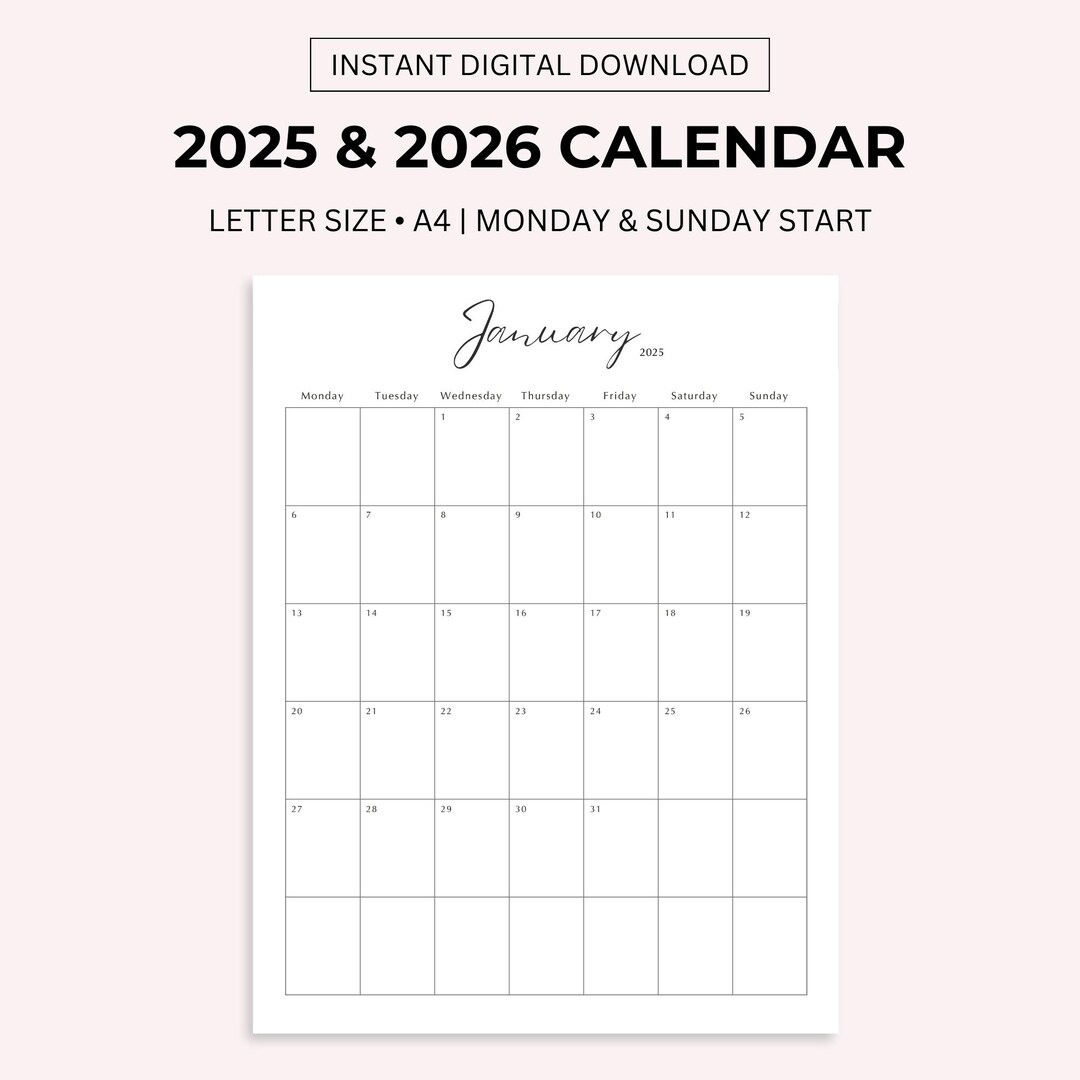12 Months 2025 Calendar, Minimalist Calendar, Monthly Planner, Sunday ...