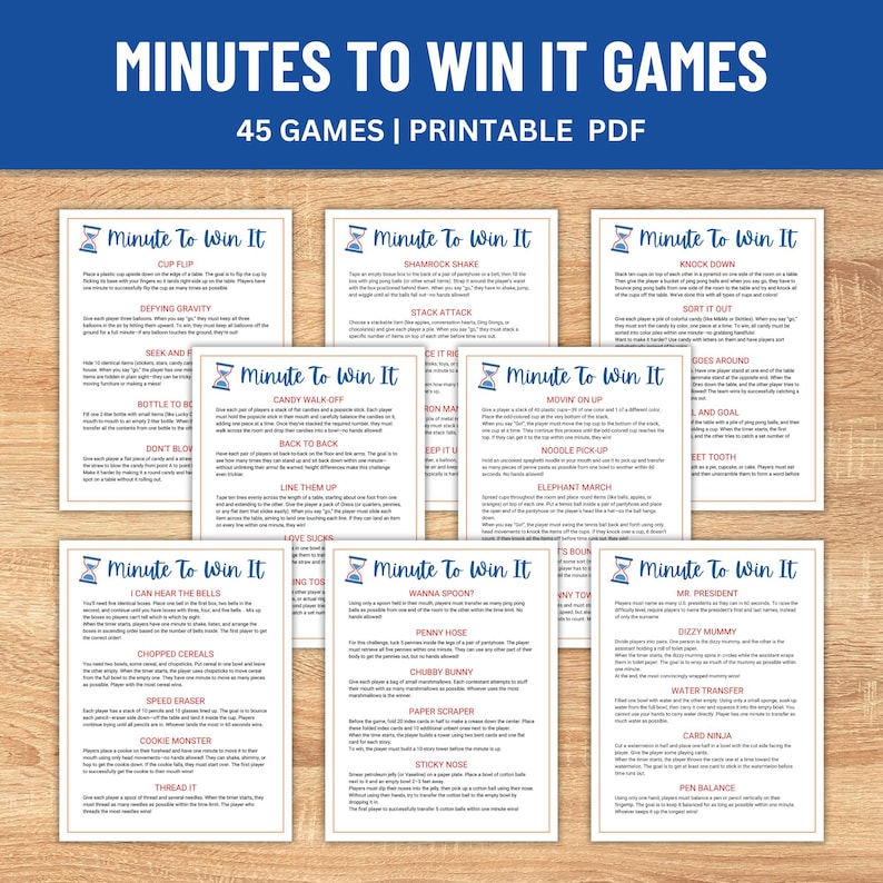 Minute to Win It Games Bundle: Party Activities (printable PDF) - Etsy