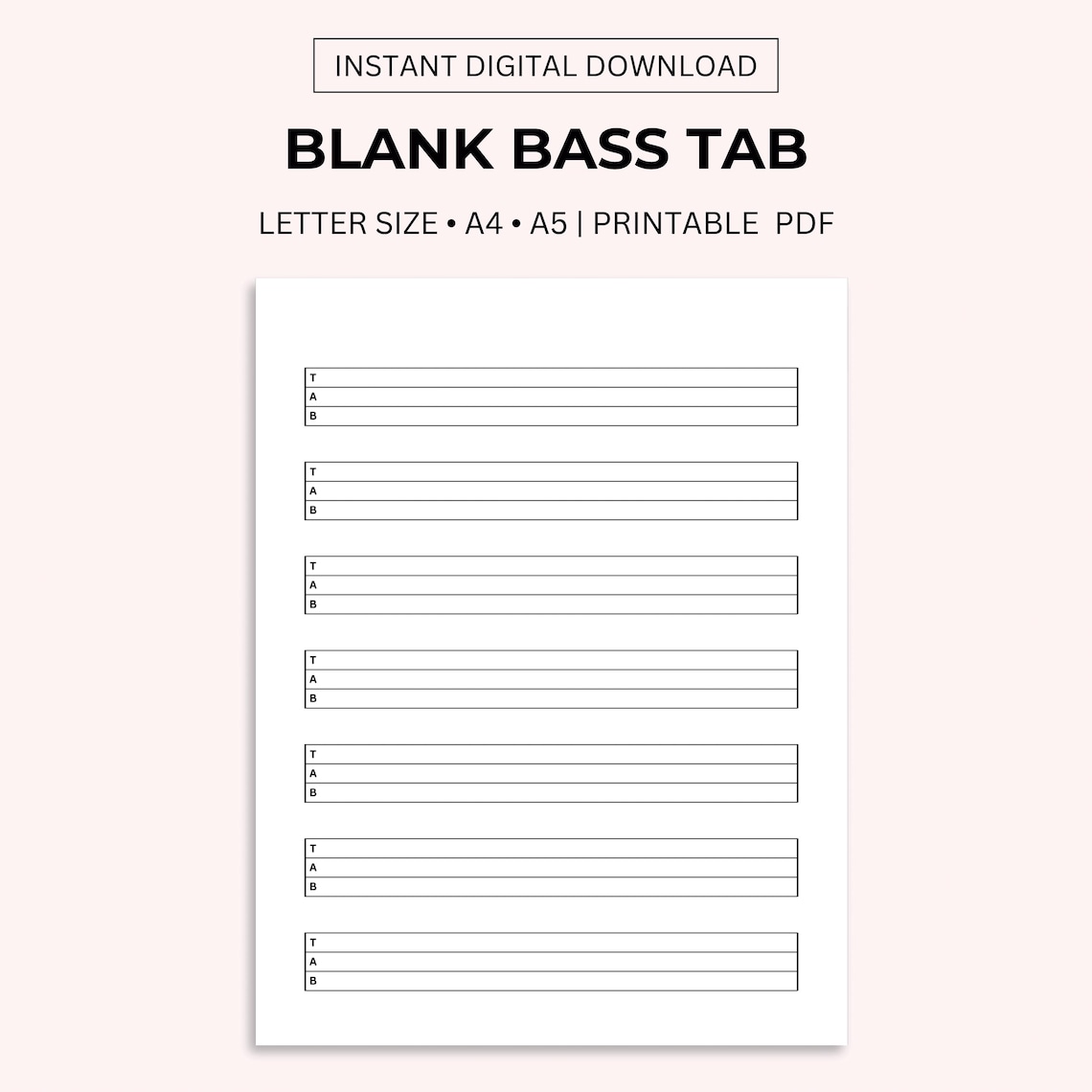 Printable Blank Bass Tabs Paper: A4, A5, Letter Size (PDF) - Etsy