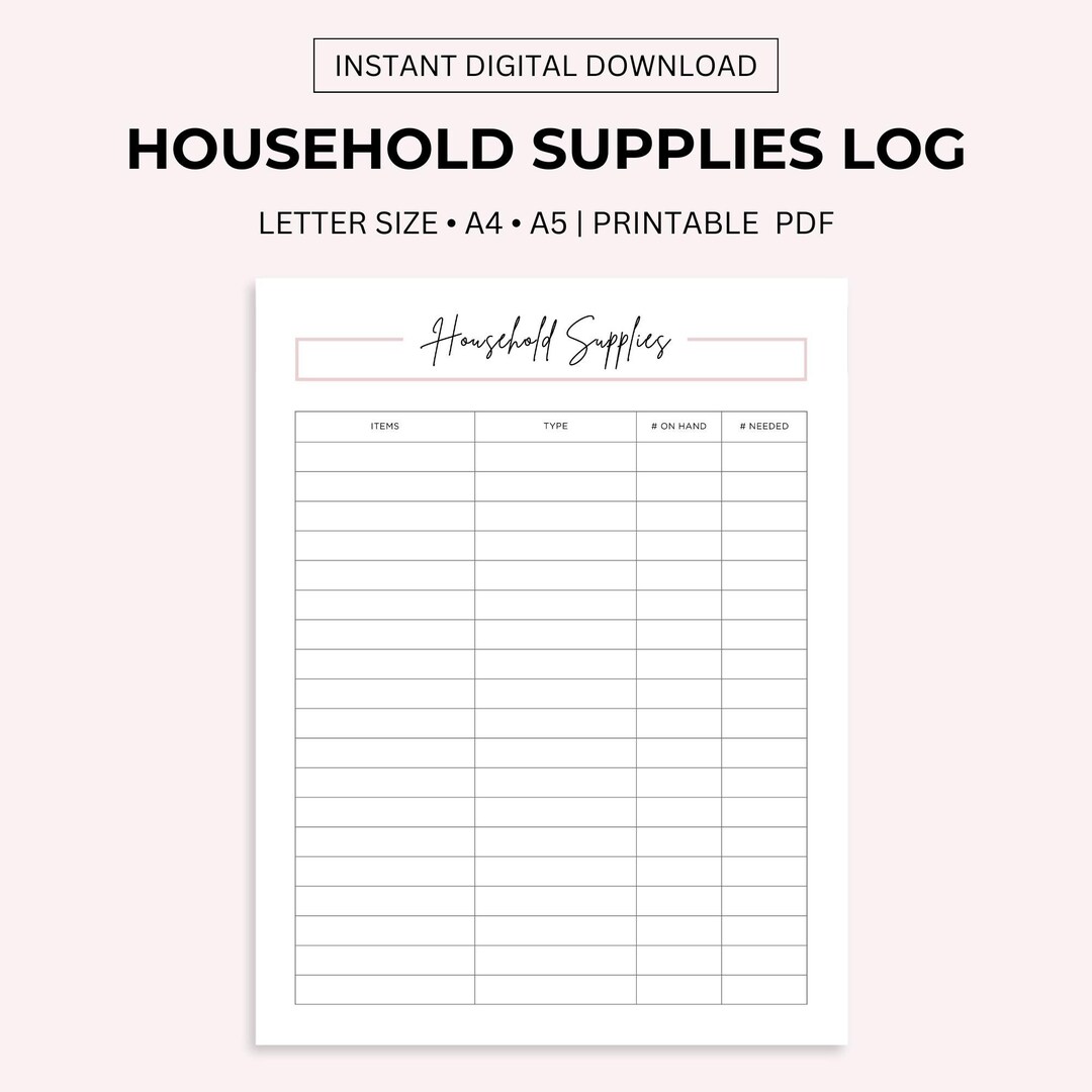 Home Inventory Printable, Household Supplies Tracker Template, Items ...