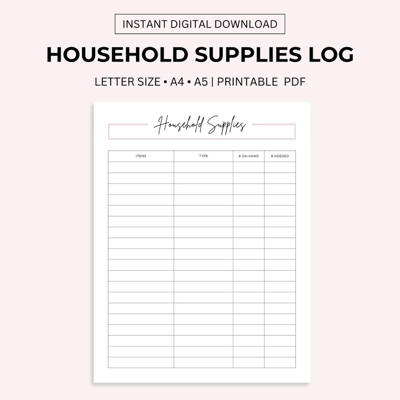 Home Inventory Printable, Household Supplies Tracker Template, Items ...