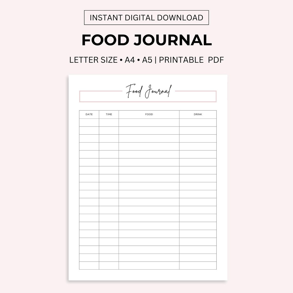 Food Journal Printable, Food Log, Food Tracker, Wellness Planner - Etsy