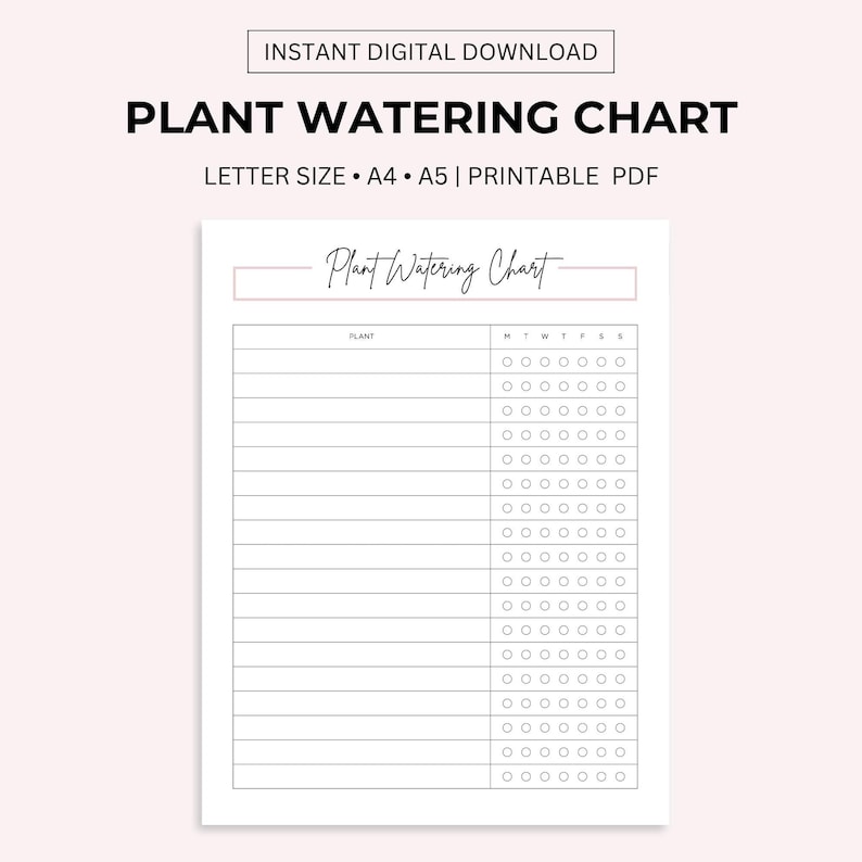 Plant Watering Chart Printable: Weekly Tracker (PDF) - Etsy