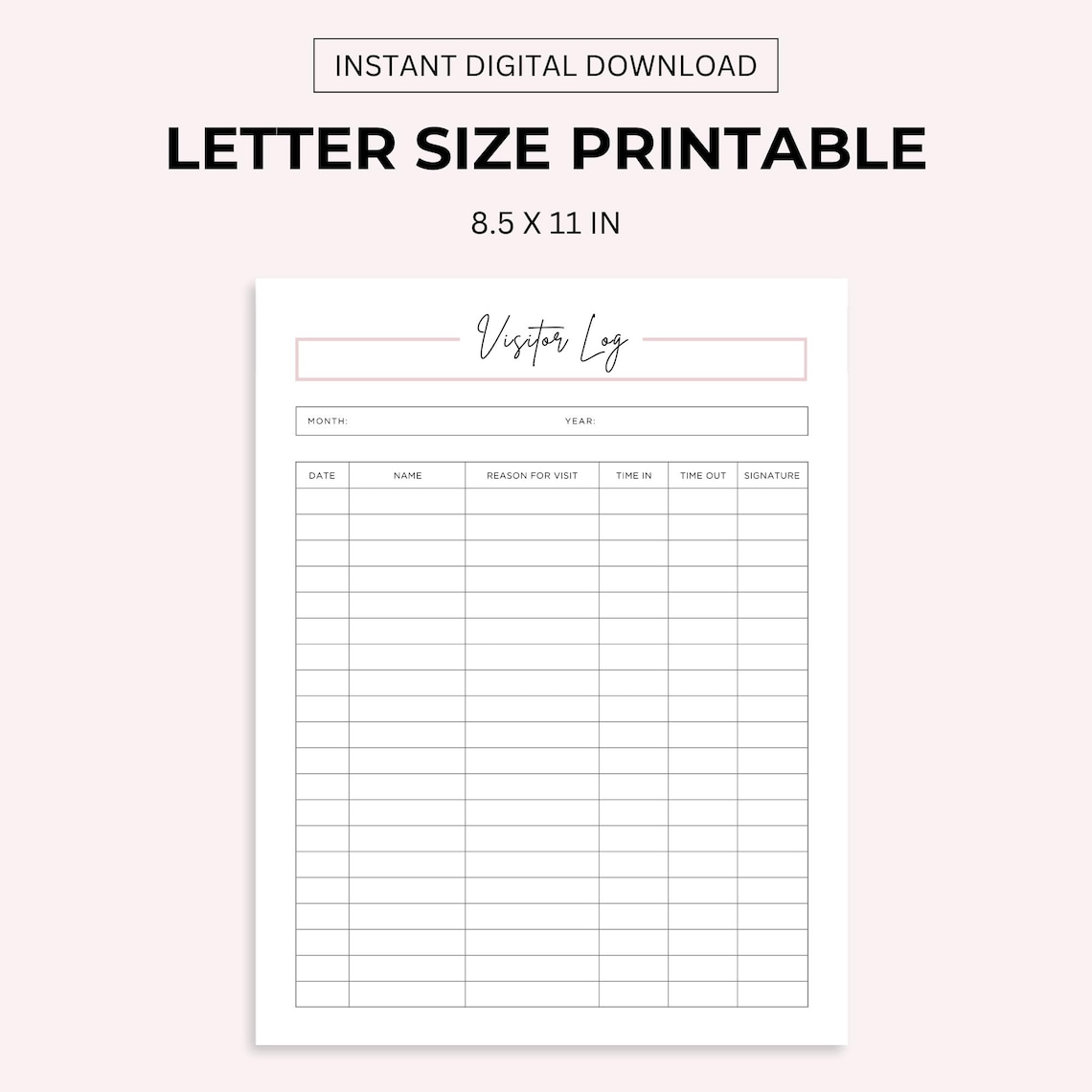 Visitor Log Printable: Sign In/out Sheet (letter/a4/a5 PDF) - Etsy