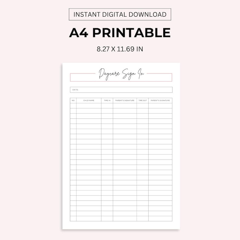 Day Care Sign in Sheet Printable, Sign Out Sheet, Preschool, Summer ...