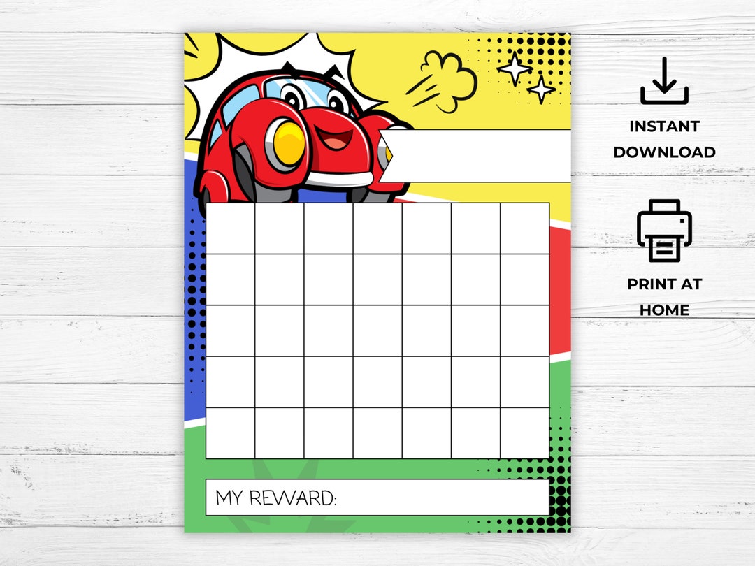 Printable Reward Chart for Kids, Race Car Reward Chart, Daily Chore ...