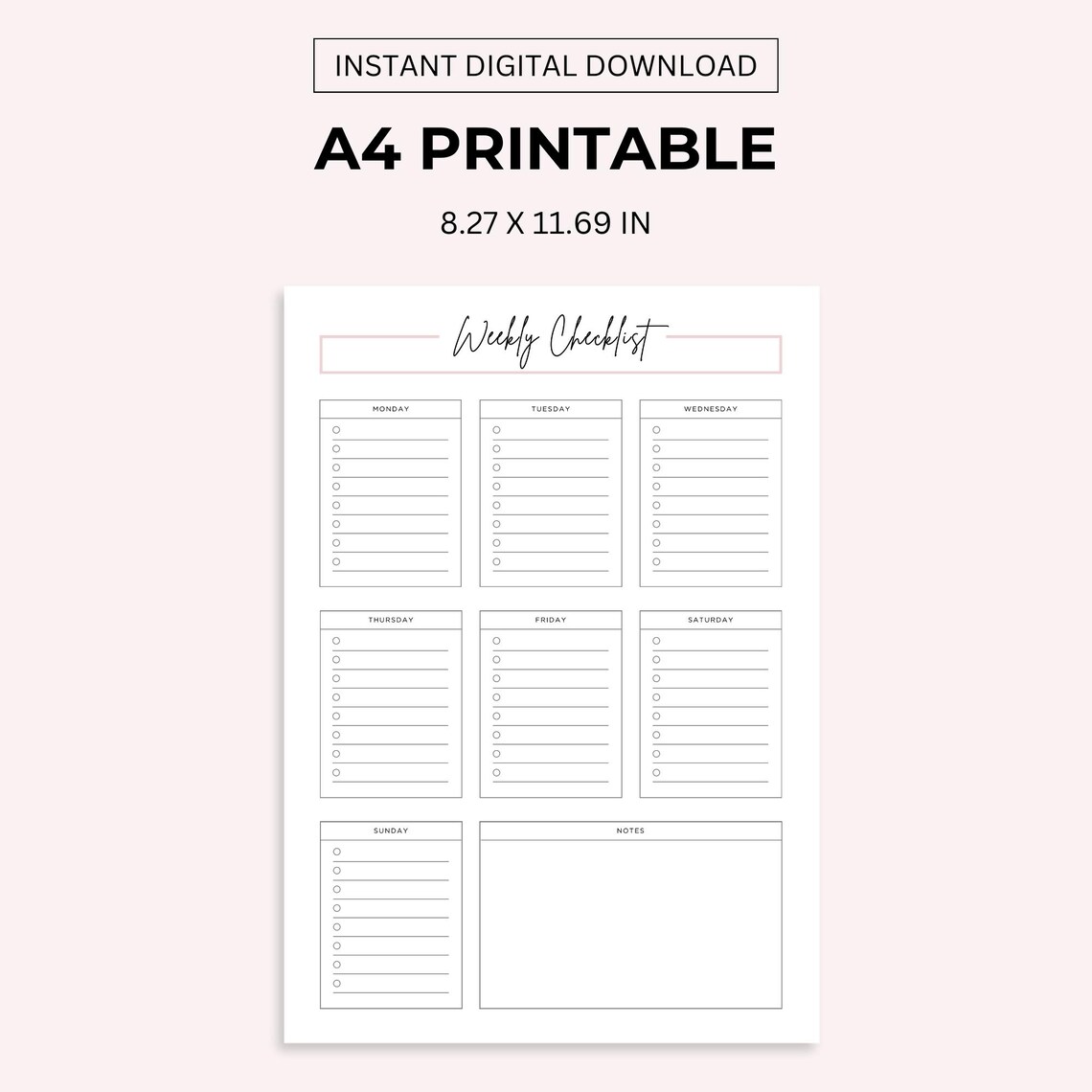 Weekly Checklist Printable, Shopping List, Daily Planner, Weekly To-do ...