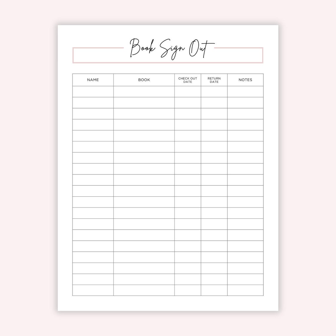 Library Book Sign Out Sheet Printable, Book Sign Out Form, Book Borrow ...