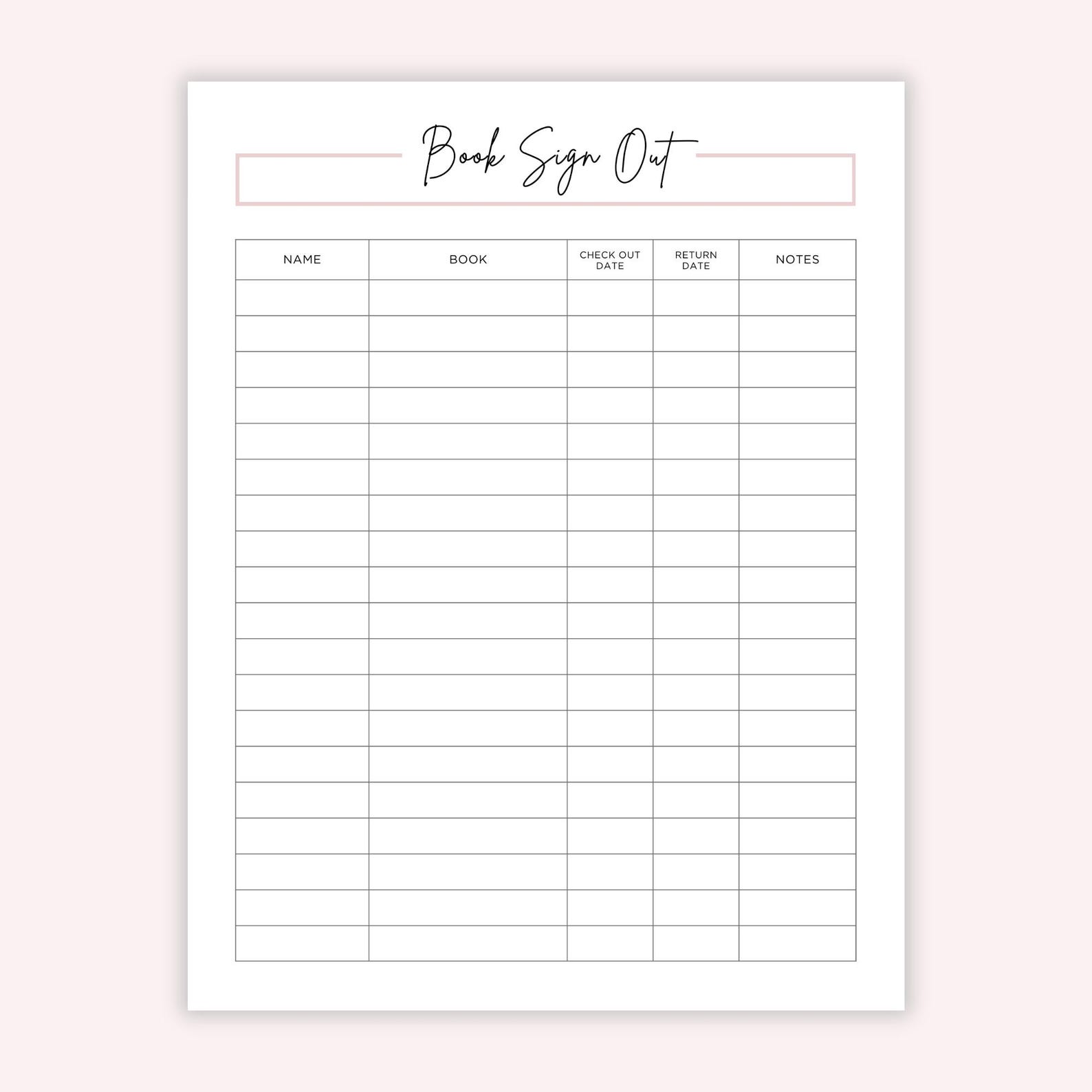 Library Book Sign Out Sheet Printable, Book Sign Out Form, Book Borrow ...