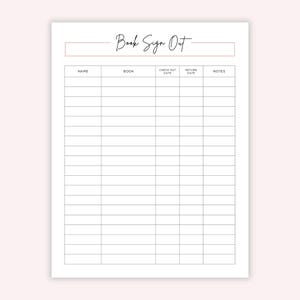Library Book Sign Out Sheet Printable, Book Sign Out Form, Book Borrow ...