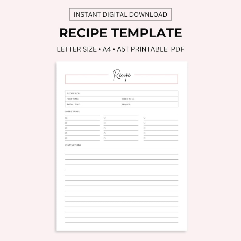 Blank Recipe Page Printable: Cook Book Journal (PDF Download) - Etsy