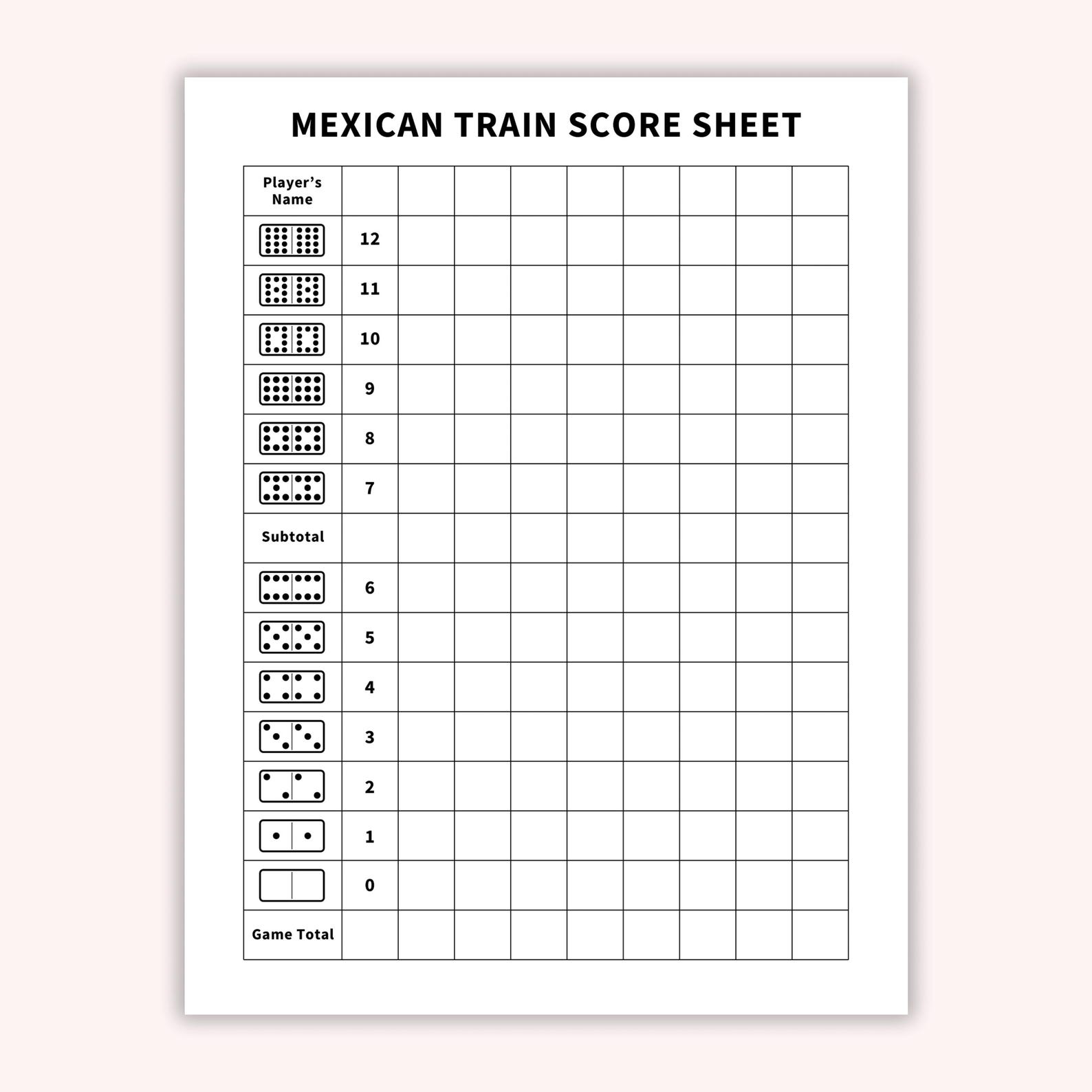 Mexican Train Score Sheet: Domino Game Night (printable PDF) - Etsy