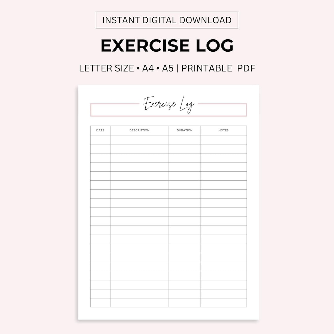 Exercise Log Printable, Gym Diary and Workout Log Book, Fitness Tracker ...
