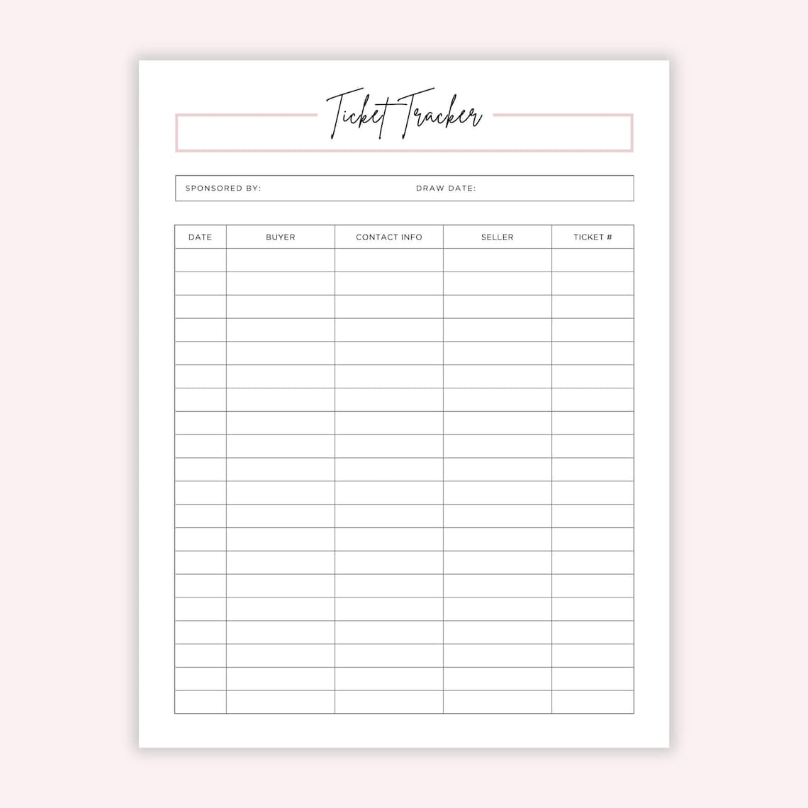 Raffle Ticket Tracker Printable: Fundraiser Ticket Sales Log (digital ...