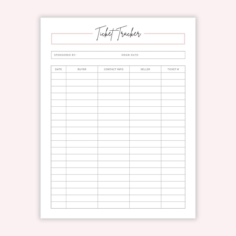 Raffle Ticket Tracker Printable: Fundraiser Ticket Sales Log (digital ...