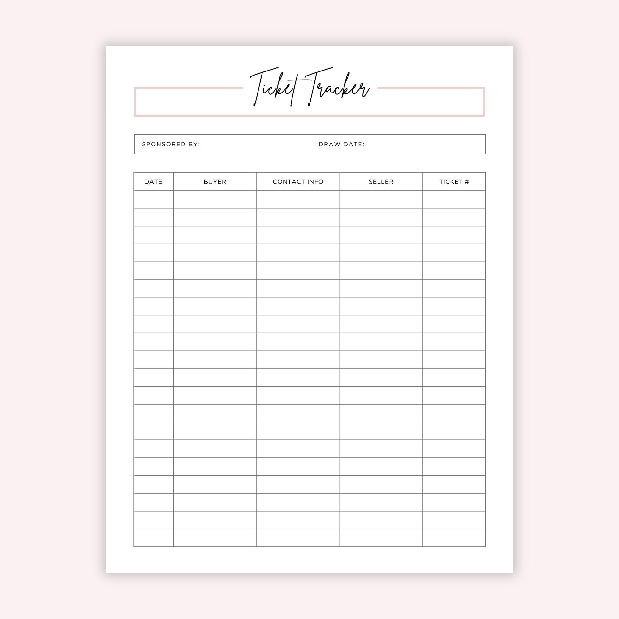 Raffle Ticket Tracker Printable: Fundraiser Ticket Sales Log (digital ...