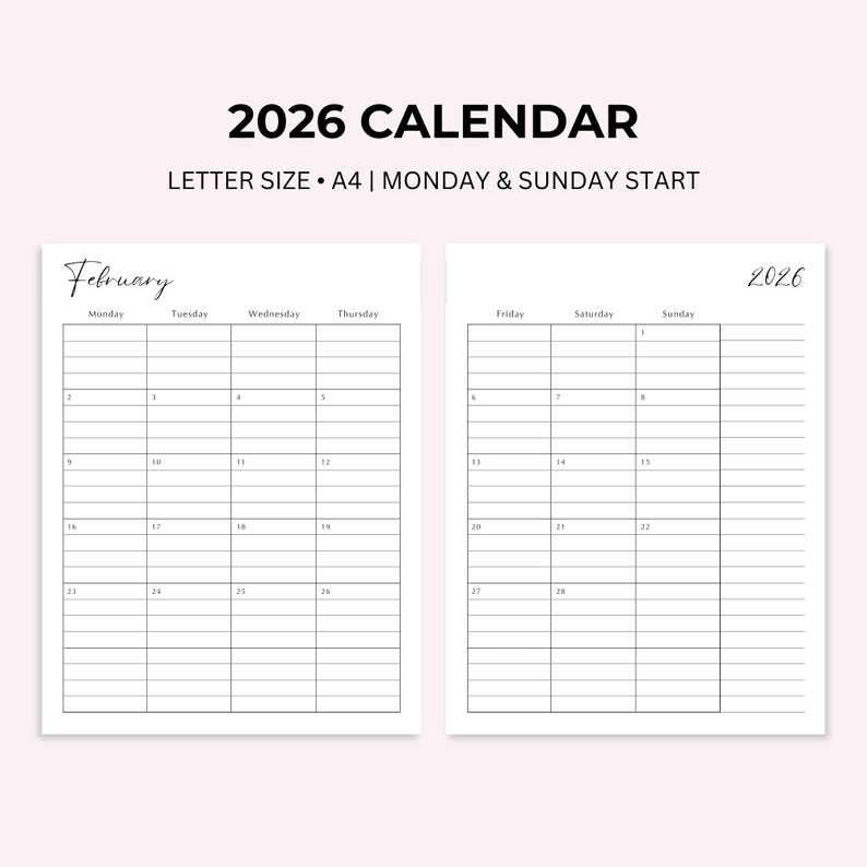 2025-2026 Lined Calendar: Monthly Planner, Letter Size, A4 (PDF) - Etsy