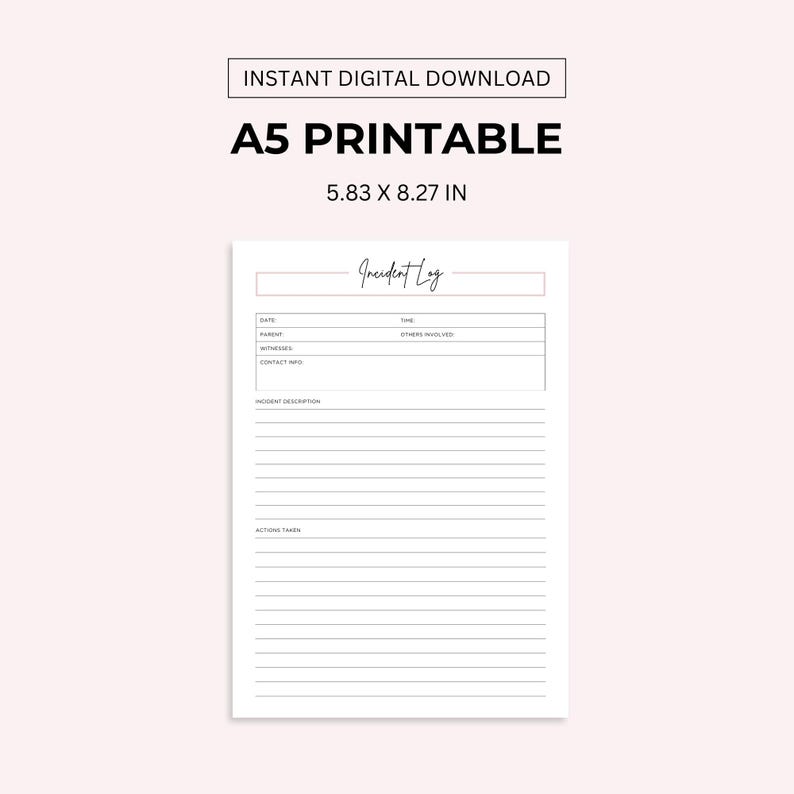 Incident Log Printable, Simple Reporting Sheet, Incident Reporting - Etsy