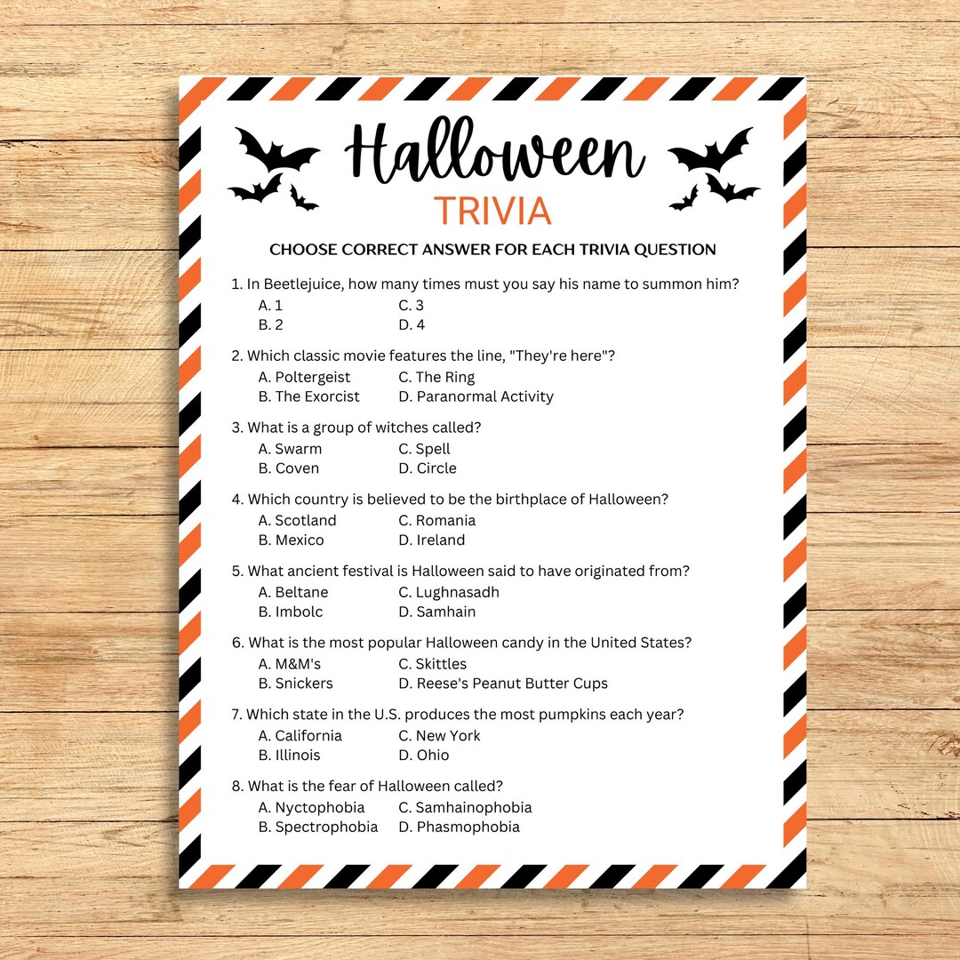 Halloween Trivia: Party Game, Fun Quiz (printable PDF) - Etsy