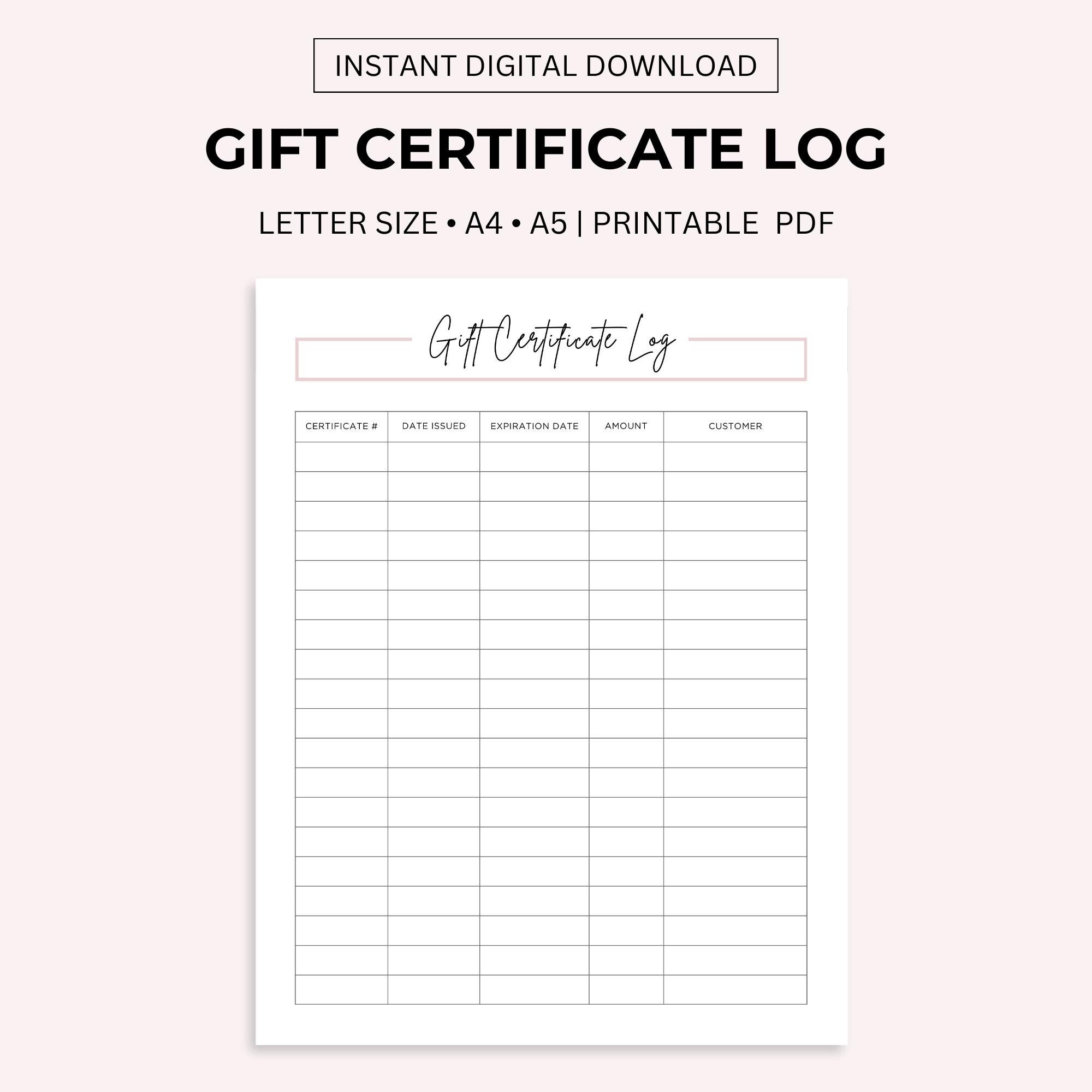 Gift Certificate Log Template