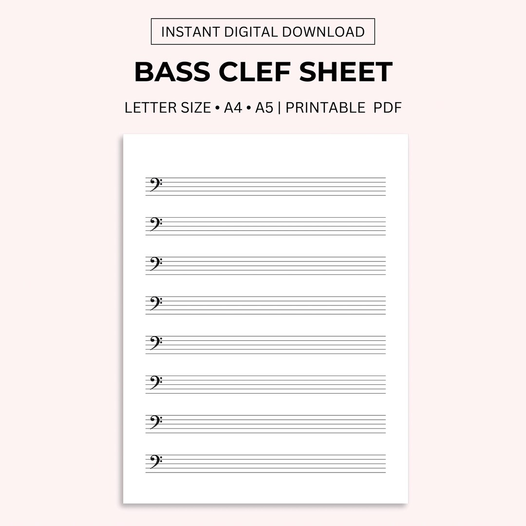 Printable Bass Clef Music Sheet, Bass Clef Music Template, Blank Bass ...