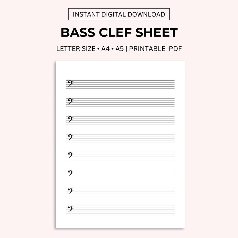 Printable Bass Clef Music Sheet: A4/a5/letter (PDF Download) - Etsy