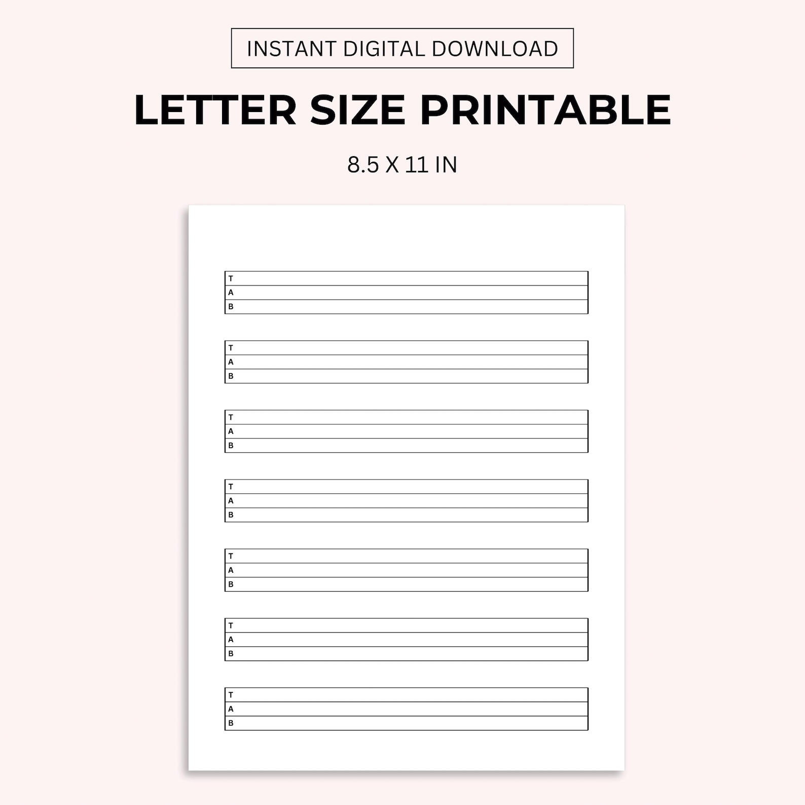 Printable Blank Bass Tabs Paper: A4, A5, Letter Size (PDF) - Etsy