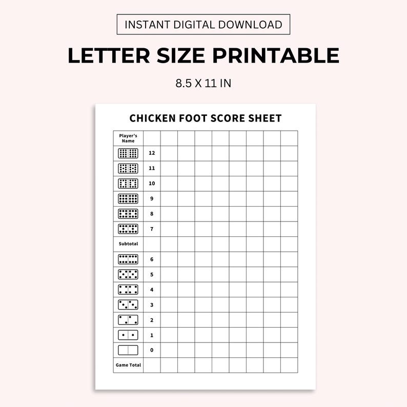 Chicken Foot Dominoes Score Sheet: Printable Game Night (PDF) - Etsy