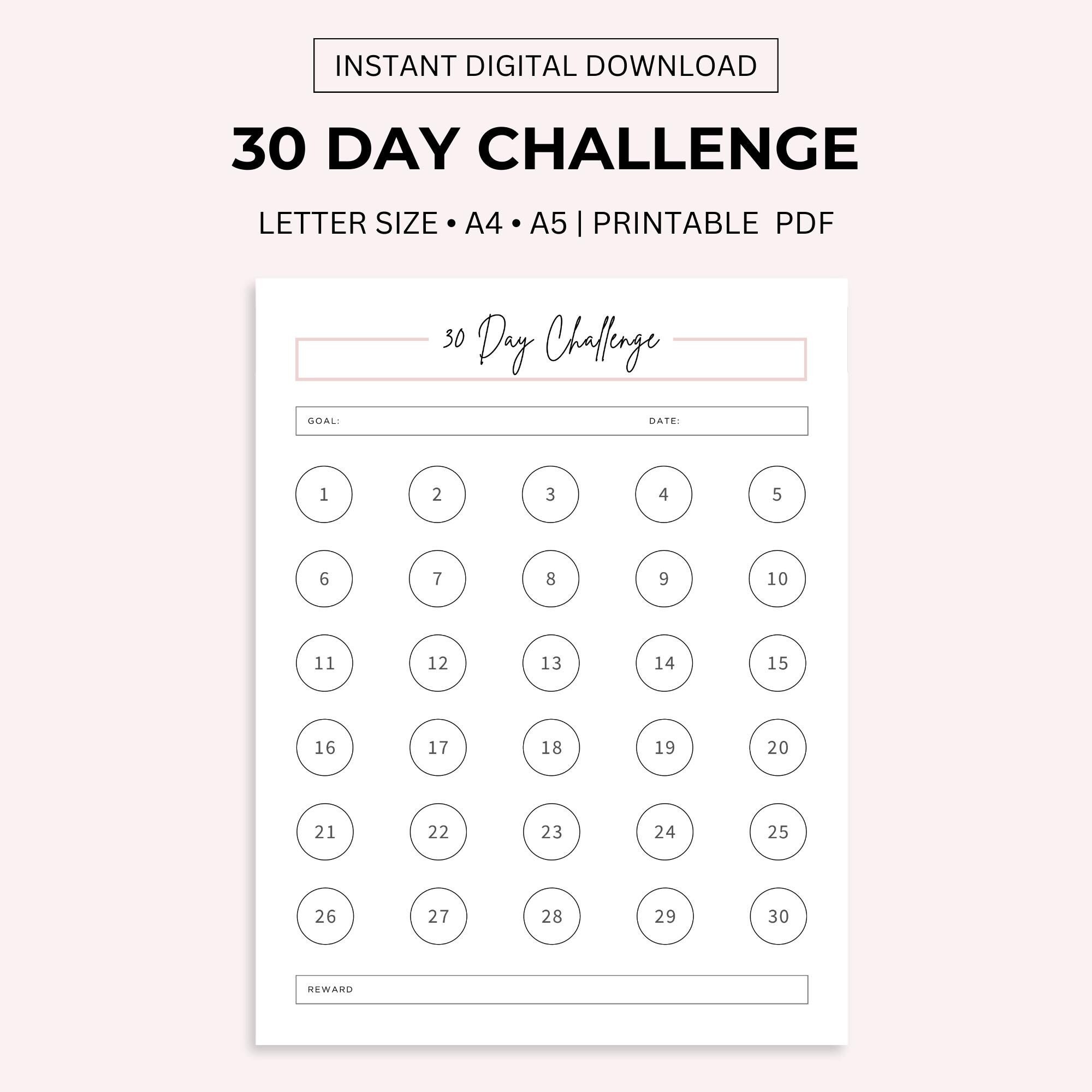 30 Days Challenge Printable, Goal Setting, Progress Tracker, Challenge ...