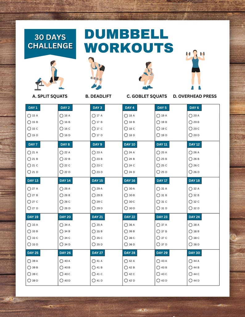 30 Day Dumbbell Workout Challenge: Fitness Planner (printable PDF) - Etsy