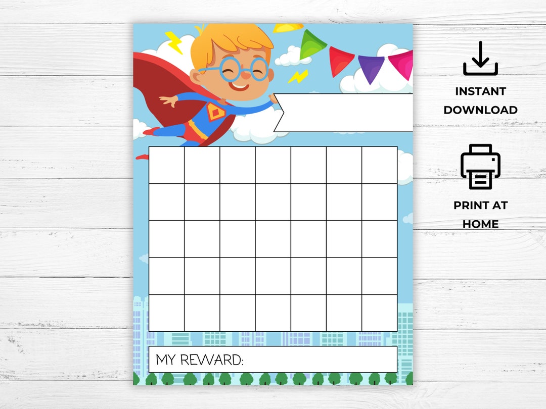 Printable Reward Chart for Kids Superhero Reward Chart Daily - Etsy